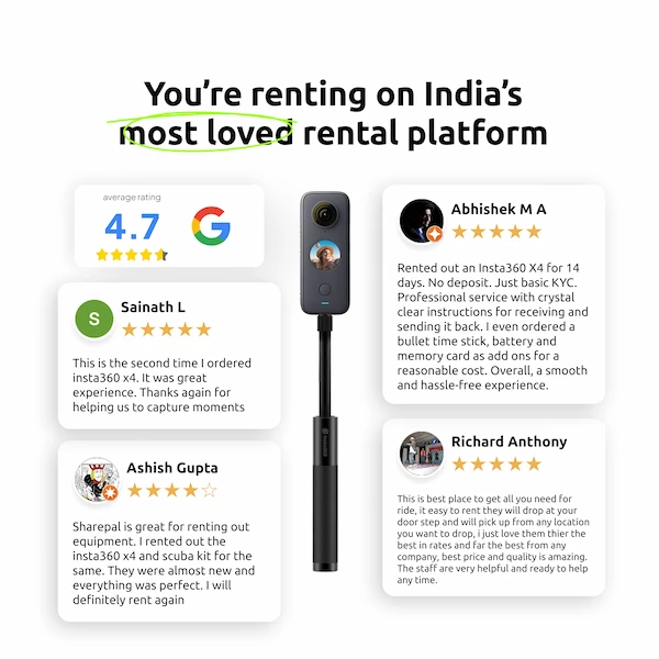 Rent insta360 x5 riding combo in Mumbai | Zero Deposit Rentals | SharePal